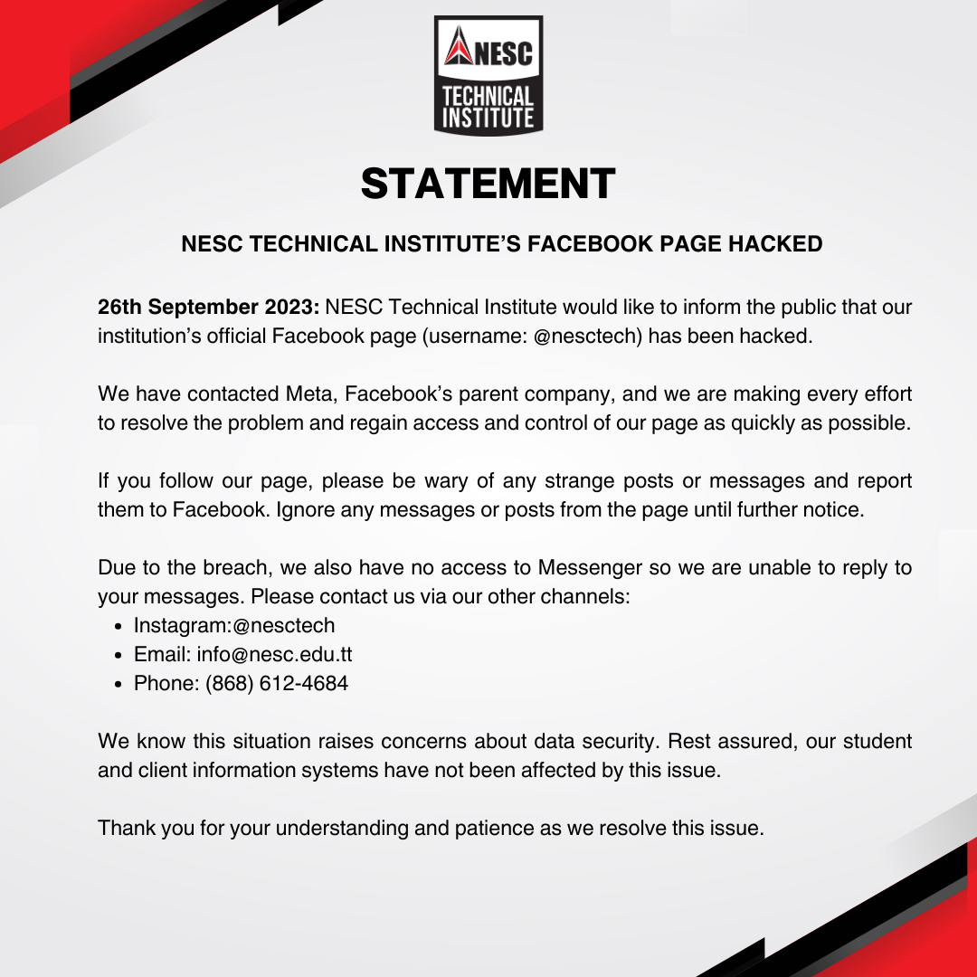 NESC Facebook Page Hacked - NESC Technical Institute