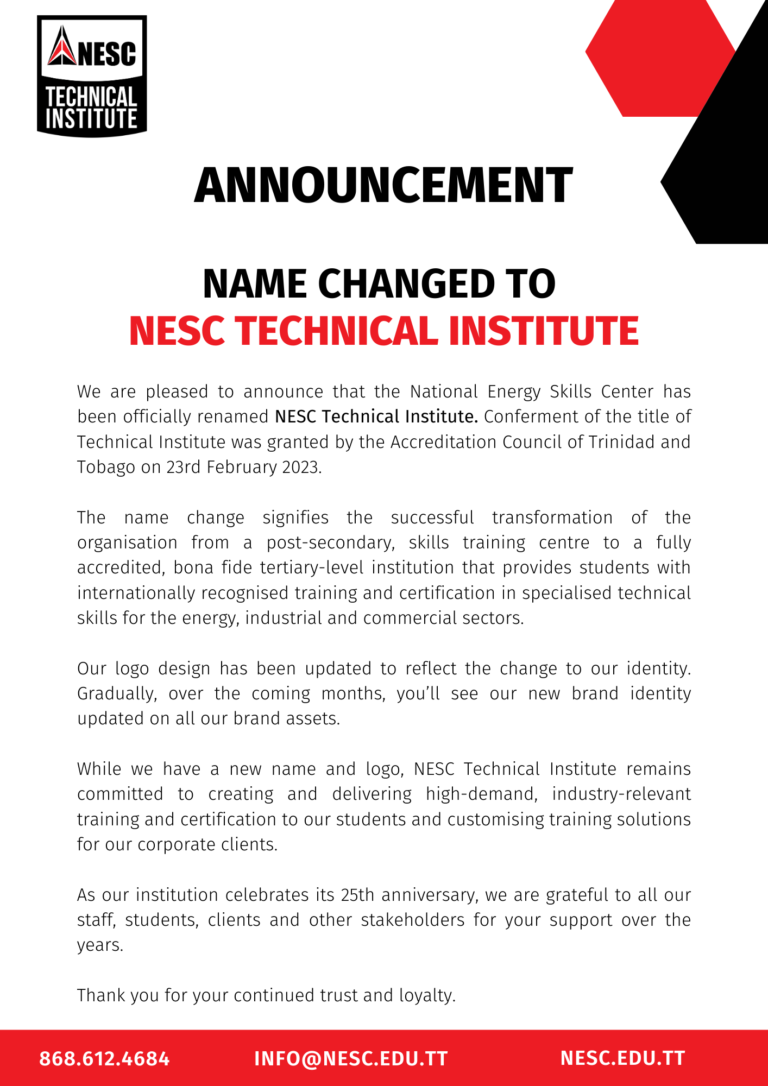 NESC Name Changed to NESC Technical Institute - NESC Technical Institute